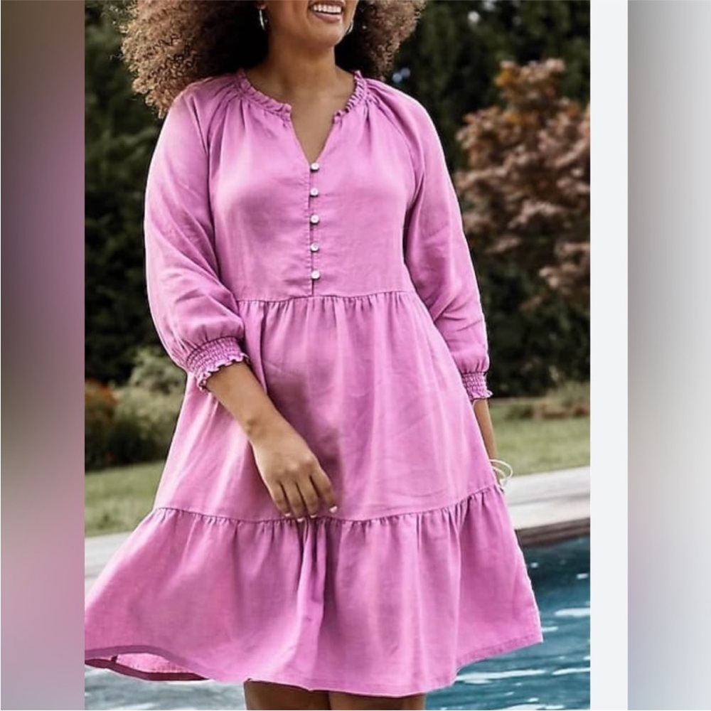 J. Jill Linen Ruffled Neck Tiered Midi Dress Xl 100% … - Gem